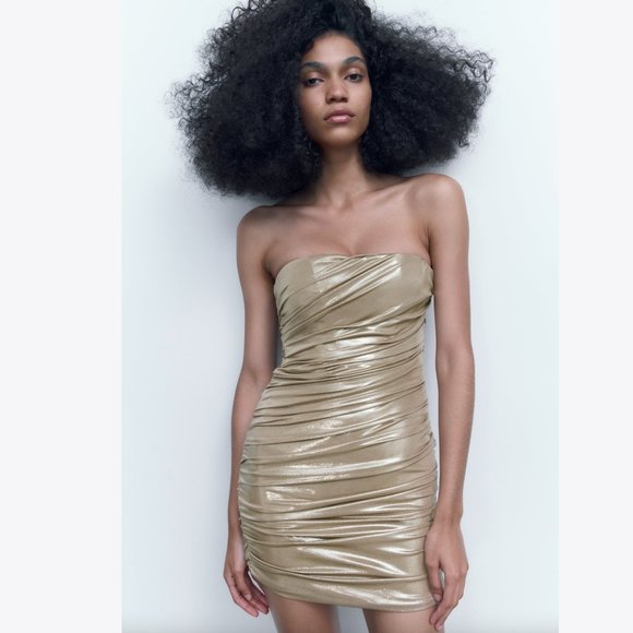 Zara | Dresses | Bloggers Fave Zara Golden Strapless Mini Dress Nwt ...